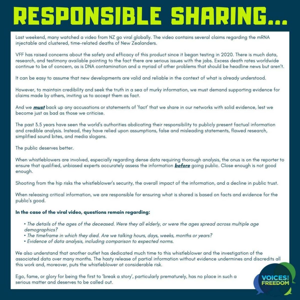Responsible Sharing - Voices For Freedom